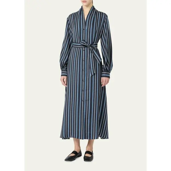 Max Mara Long-sleeve Striped Shirtdress W/ Belt