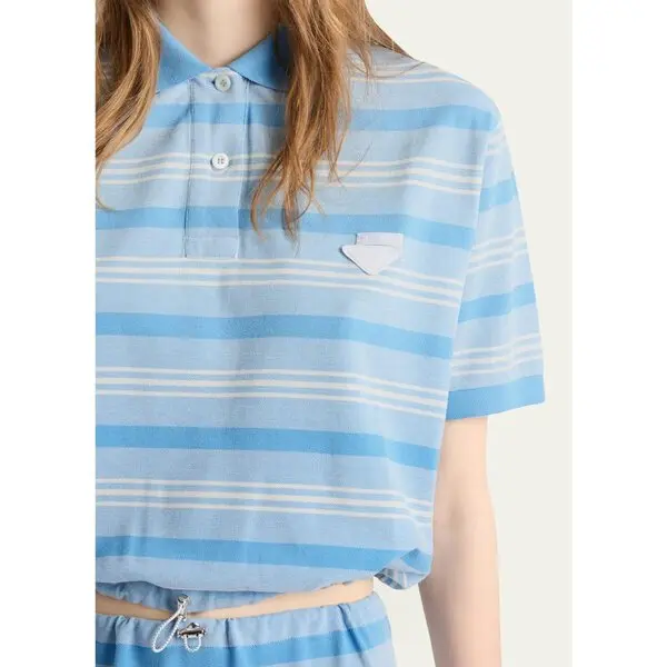 Prada Cropped Striped Piqué Polo Shirt - Celeste