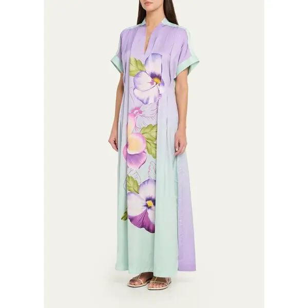 Verandah Hand-pleated Floral Kaftan Maxi Dress
