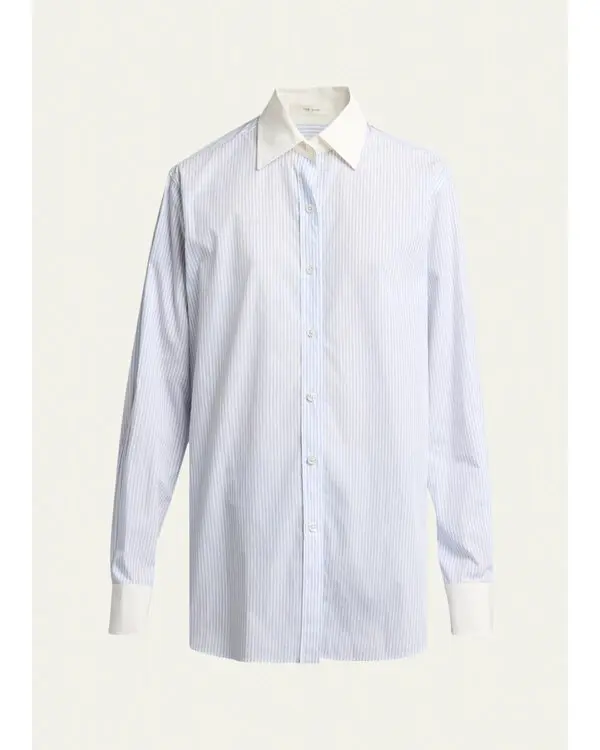 THE ROW Hilbert Striped Button-down Tunic Shirt