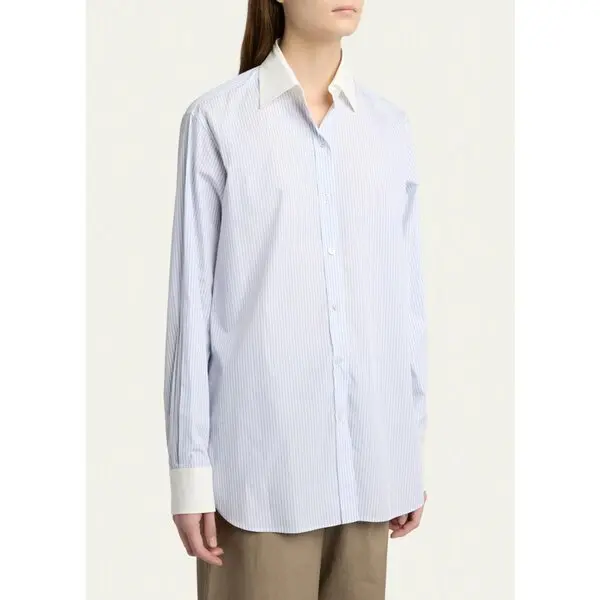THE ROW Hilbert Striped Button-down Tunic Shirt