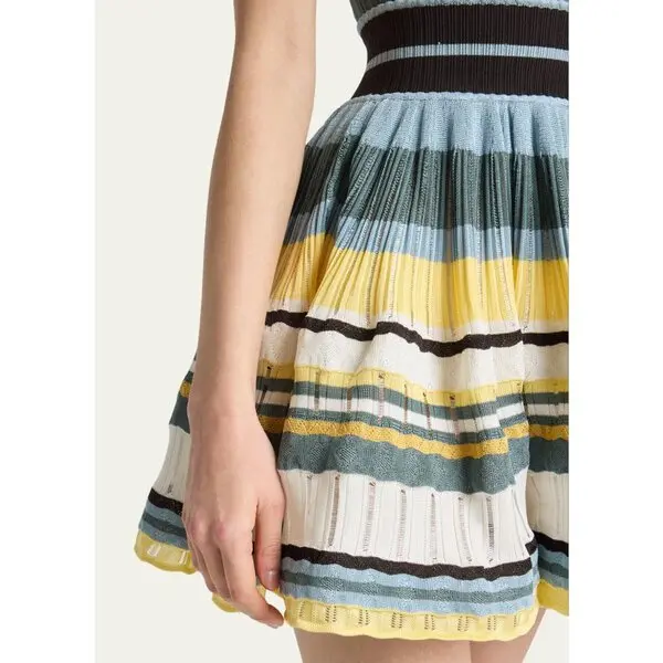 Alaïa Sleeveless Striped Crinoline Knit Mini Dress