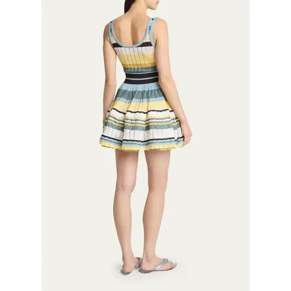 Alaïa Sleeveless Striped Crinoline Knit Mini Dress