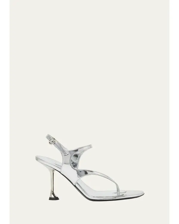 Proenza Schouler Tee Asymmetric Leather Thong Sandals - Silver