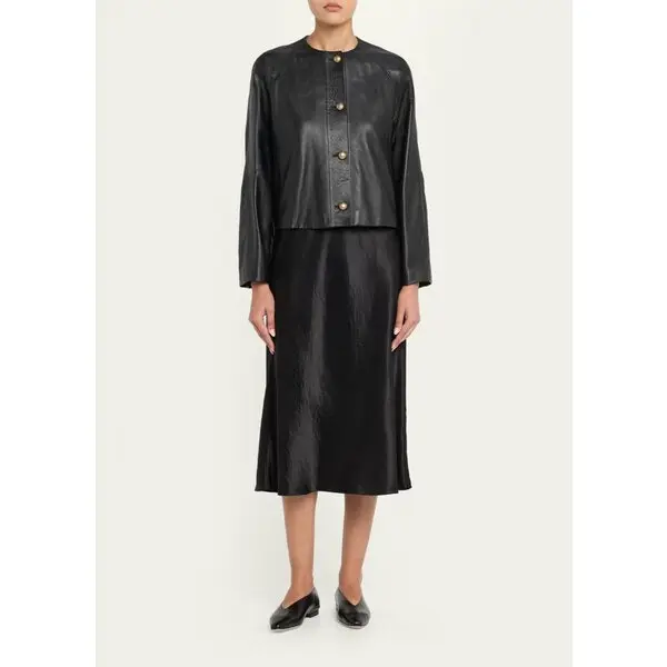 Max Mara Raglan-sleeve Leather Single-breasted Jacket - Black