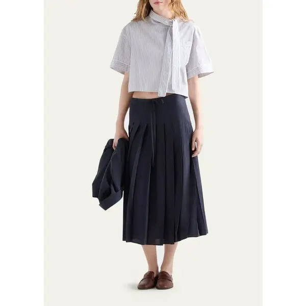 Prada Silk Pleated Midi Skirt - Blue