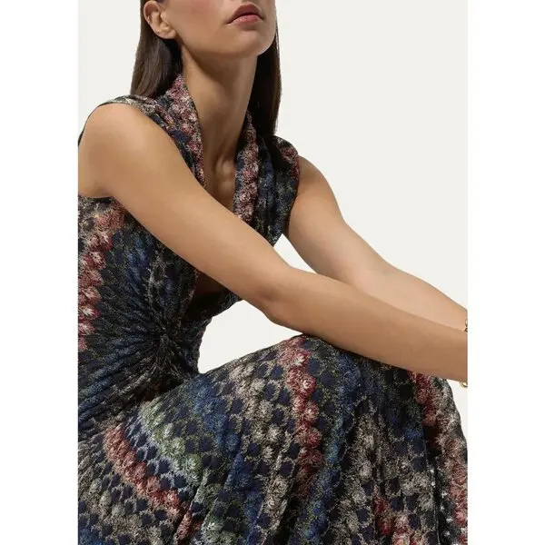 Missoni Plunging Twisted Metallic Lace Knit Maxi Dress