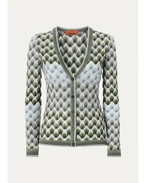 Missoni Metallic Lace Knit Slim V-neck Cardigan