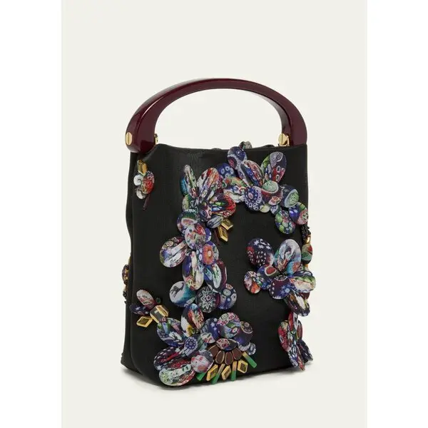 Dries Van Noten Beaded Floral Applique Top-handle Bag