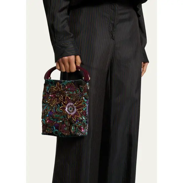 Dries Van Noten Beaded Floral Applique Top-handle Bag