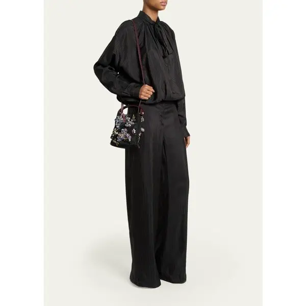 Dries Van Noten Beaded Floral Applique Top-handle Bag