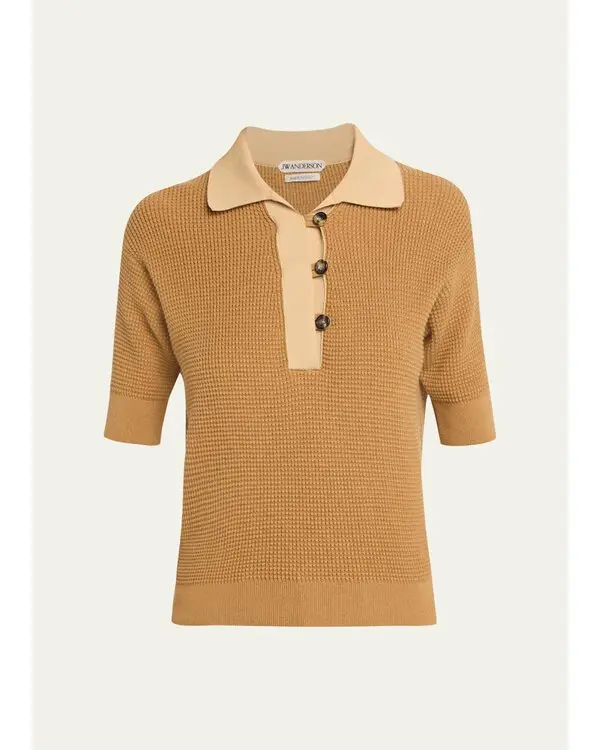 JW Anderson Short-sleeve Textured Knit Polo Sweater - Butterscotch