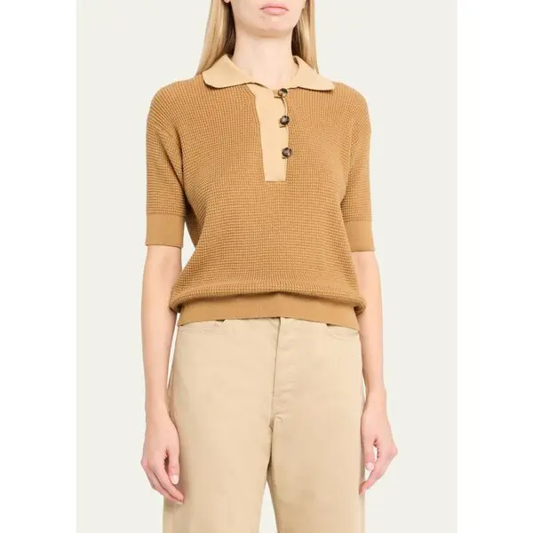 JW Anderson Short-sleeve Textured Knit Polo Sweater - Butterscotch