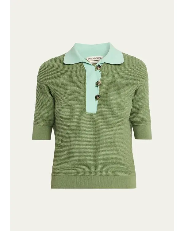 JW Anderson Short-sleeve Textured Knit Polo Sweater - Peppermint