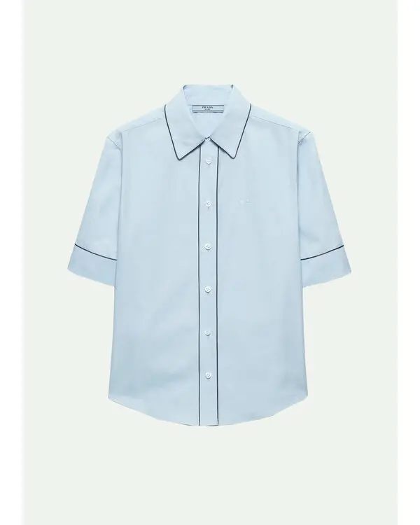Prada Short-sleeve Cotton Button-down Top