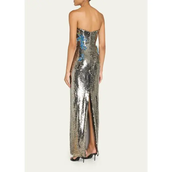 Monique Lhuillier Textured Strapless Column Gown