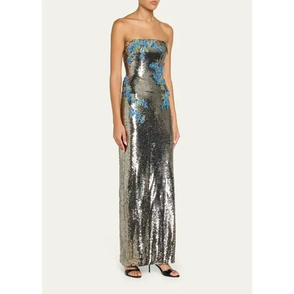 Monique Lhuillier Textured Strapless Column Gown