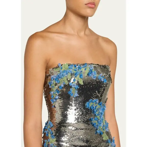 Monique Lhuillier Textured Strapless Column Gown
