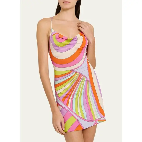 Emilio Pucci Iride Cowl-neck Jersey Satin Mini Dress - Multicolor