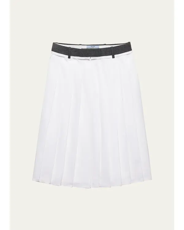Prada Pleated Poplin And Rush Stitch Midi Skirt