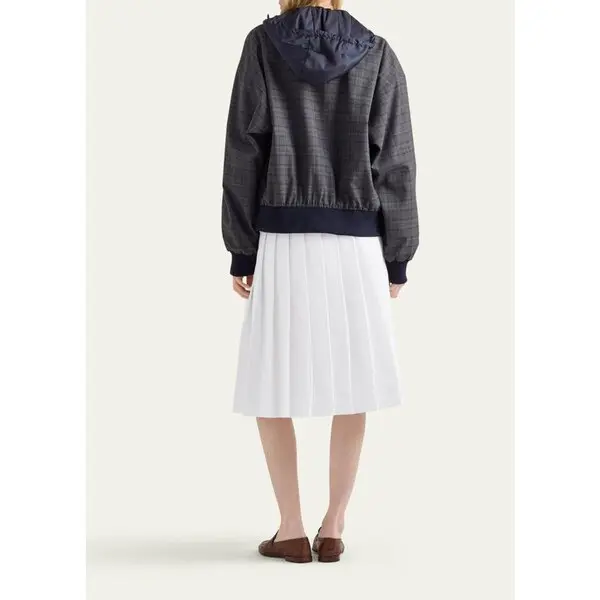 Prada Pleated Poplin And Rush Stitch Midi Skirt