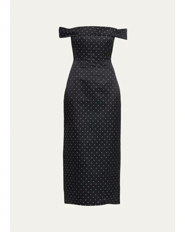 Lela Rose Polka-dot Jacquard Off-the-shoulder Midi Dress - Black