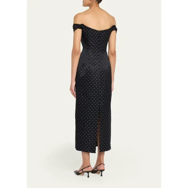 Lela Rose Polka-dot Jacquard Off-the-shoulder Midi Dress - Black