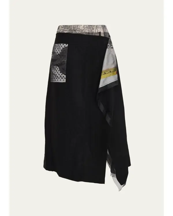 JASON WU Collage Print Deconstructed Midi Wrap Skirt