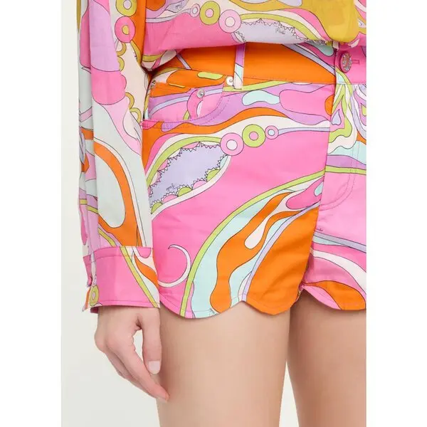 Emilio Pucci Tela Orchidee-print Cotton Scalloped Shorts
