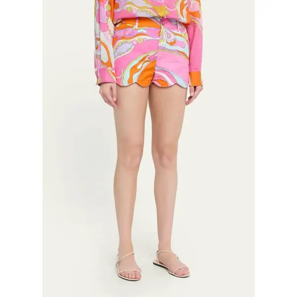 Emilio Pucci Tela Orchidee-print Cotton Scalloped Shorts