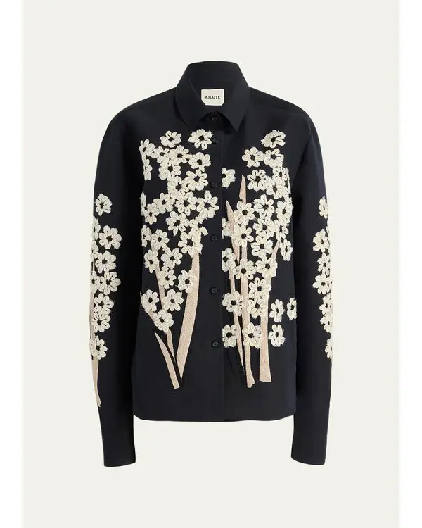 Khaite Argo Button-down Foral Applique Top