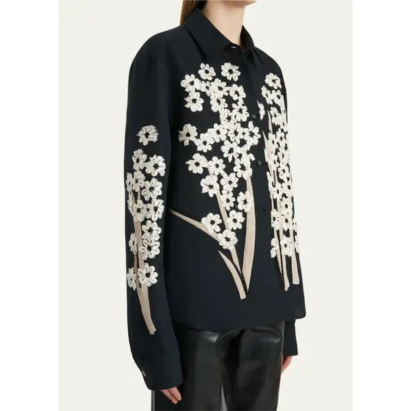 Khaite Argo Button-down Foral Applique Top