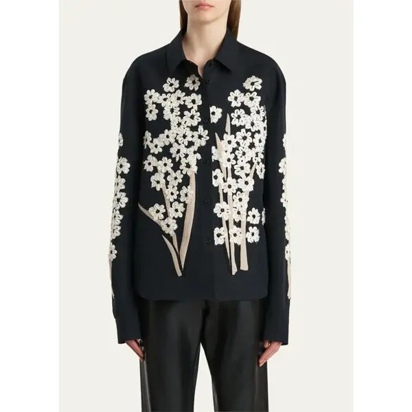 Khaite Argo Button-down Foral Applique Top
