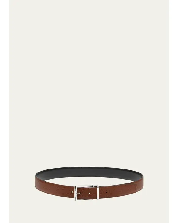 FERRAGAMO Reversible Hammered Leather Belt - Medium Brown