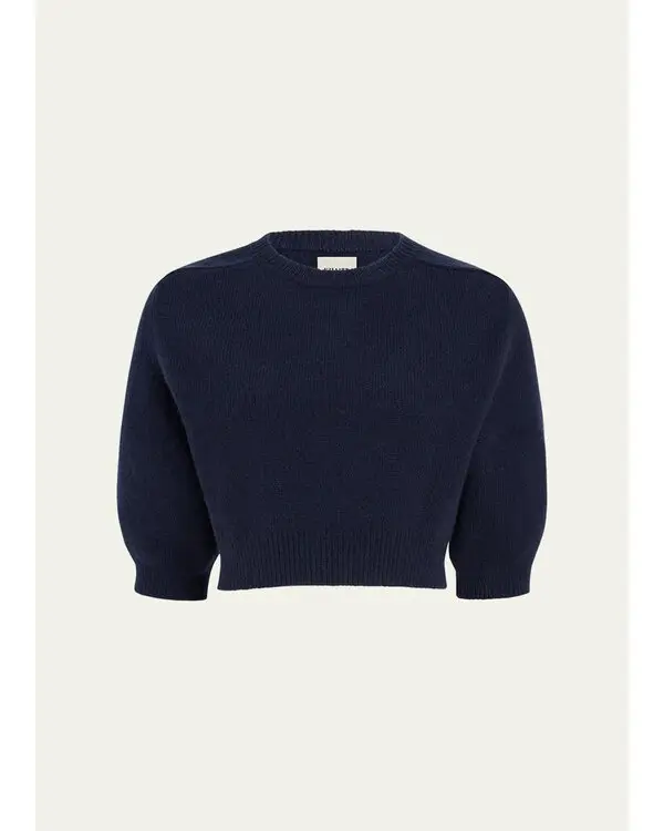 Khaite Lorelai Cropped Wool-cashmere Sweater - Midnight Navy