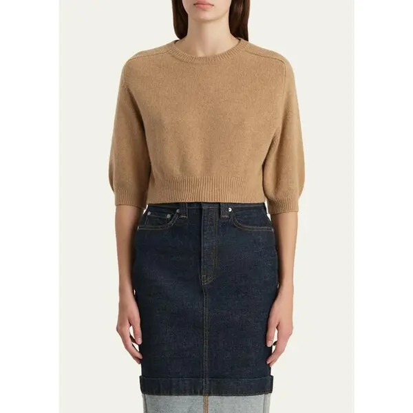 Khaite Lorelai Cropped Wool-cashmere Sweater - Midnight Navy