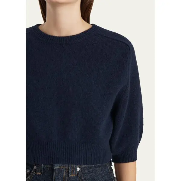 Khaite Lorelai Cropped Wool-cashmere Sweater - Midnight Navy