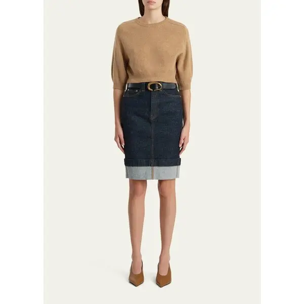 Khaite Lorelai Cropped Wool-cashmere Sweater - Midnight Navy