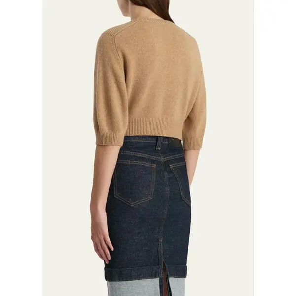 Khaite Lorelai Cropped Wool-cashmere Sweater - Midnight Navy