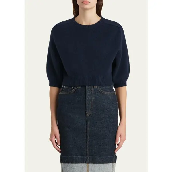 Khaite Lorelai Cropped Wool-cashmere Sweater - Midnight Navy