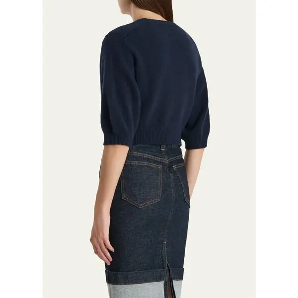 Khaite Lorelai Cropped Wool-cashmere Sweater - Midnight Navy