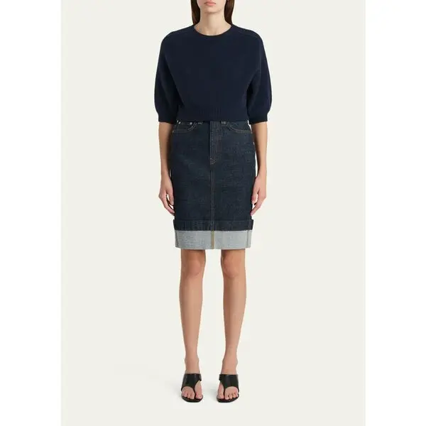 Khaite Lorelai Cropped Wool-cashmere Sweater - Midnight Navy