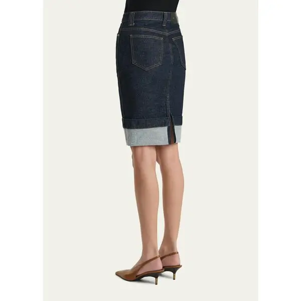 Khaite Kendra Cuffed Denim Skirt