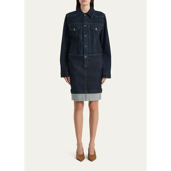 Khaite Kendra Cuffed Denim Skirt