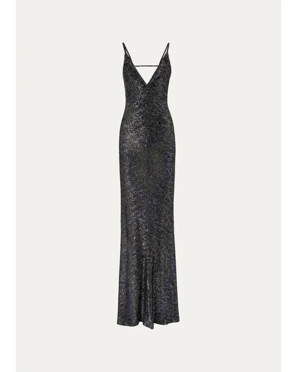 Missoni Plunging Degrade Sequin Knit Backless Maxi Dress - Multicolored