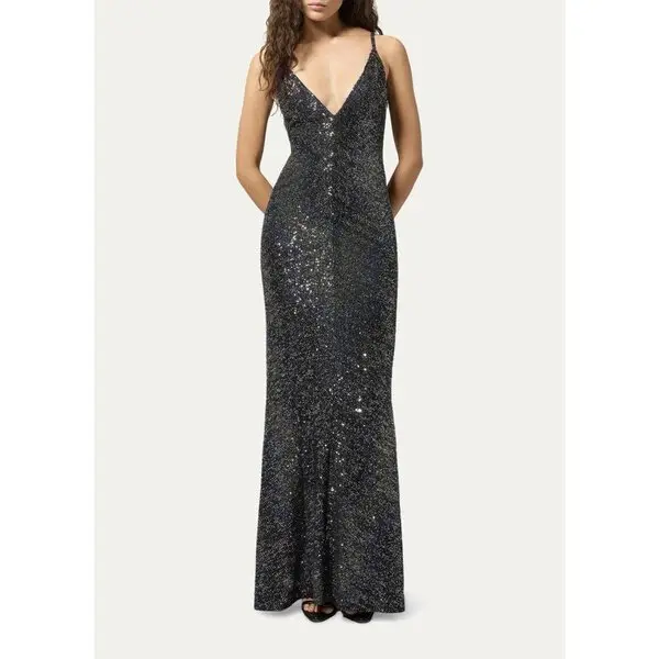 Missoni Plunging Degrade Sequin Knit Backless Maxi Dress