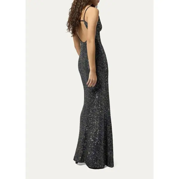 Missoni Plunging Degrade Sequin Knit Backless Maxi Dress