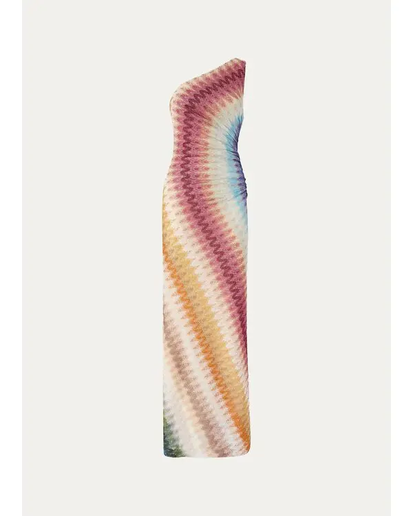 Missoni One-shoulder Metallic Zigzag Crochet Maxi Dress