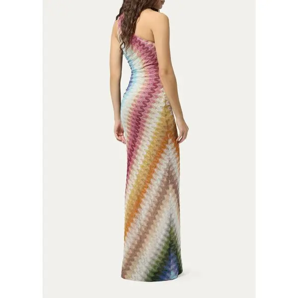 Missoni One-shoulder Metallic Zigzag Crochet Maxi Dress