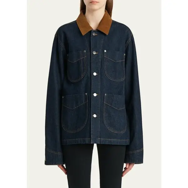 Khaite Wyatt Corduroy-collar Denim Jacket